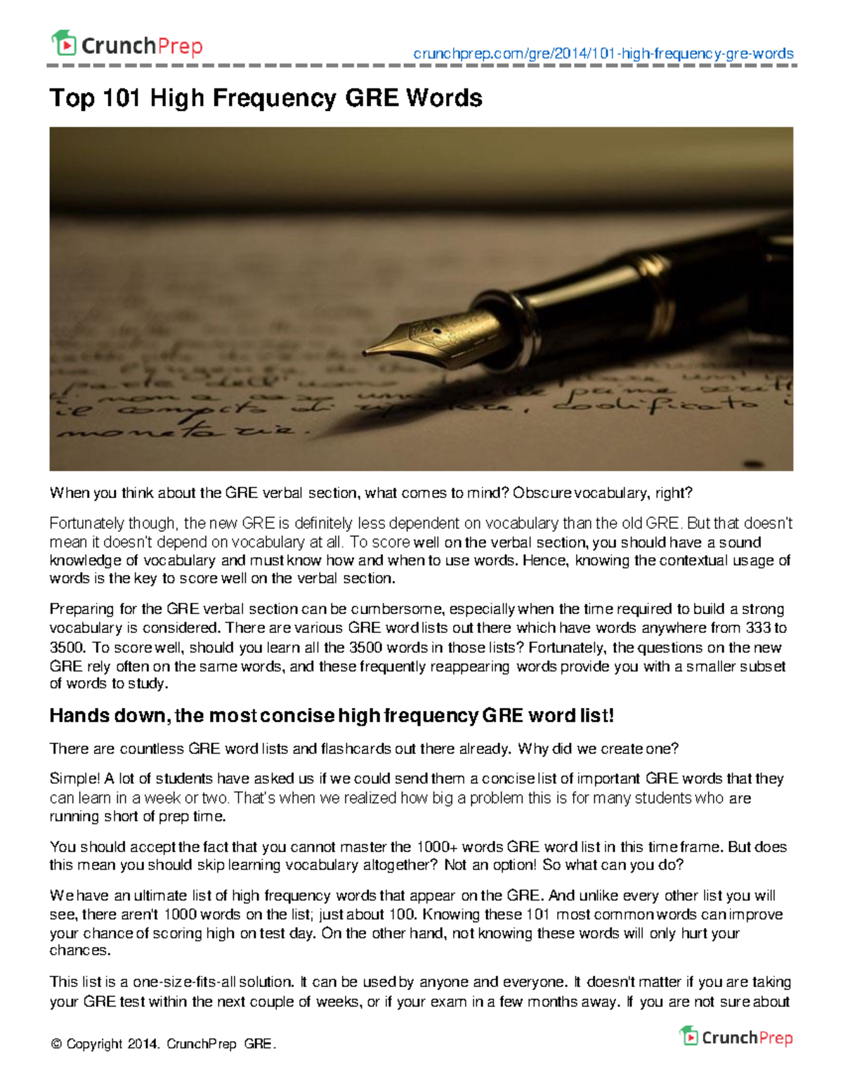 101 High Frequency GRE words Crunch Prep GRE - Top 101 High Frequency GRE Words When you think ...