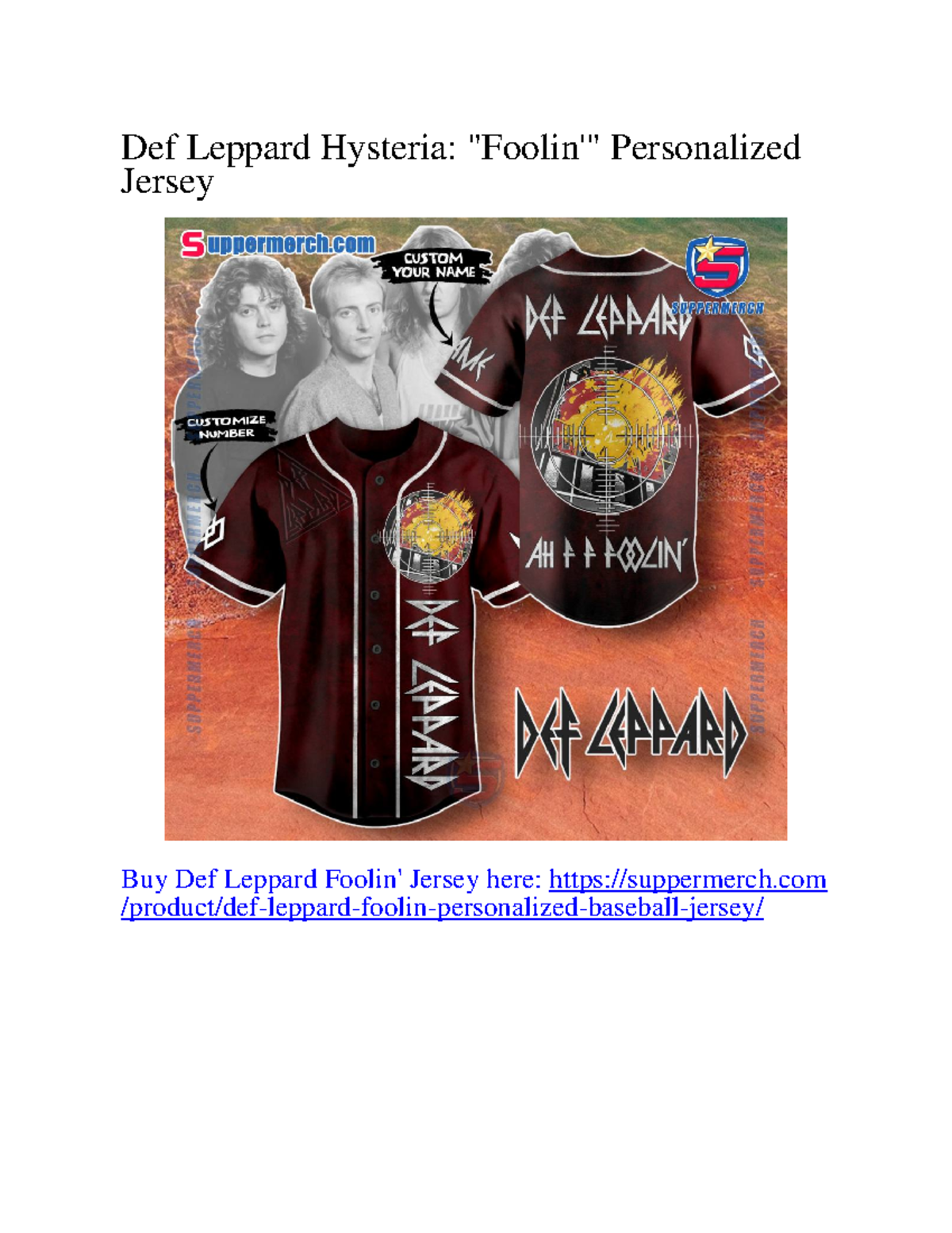 Def Leppard Hysteria: "Foolin'" Personalized Jersey - MSF 500 - Def ...