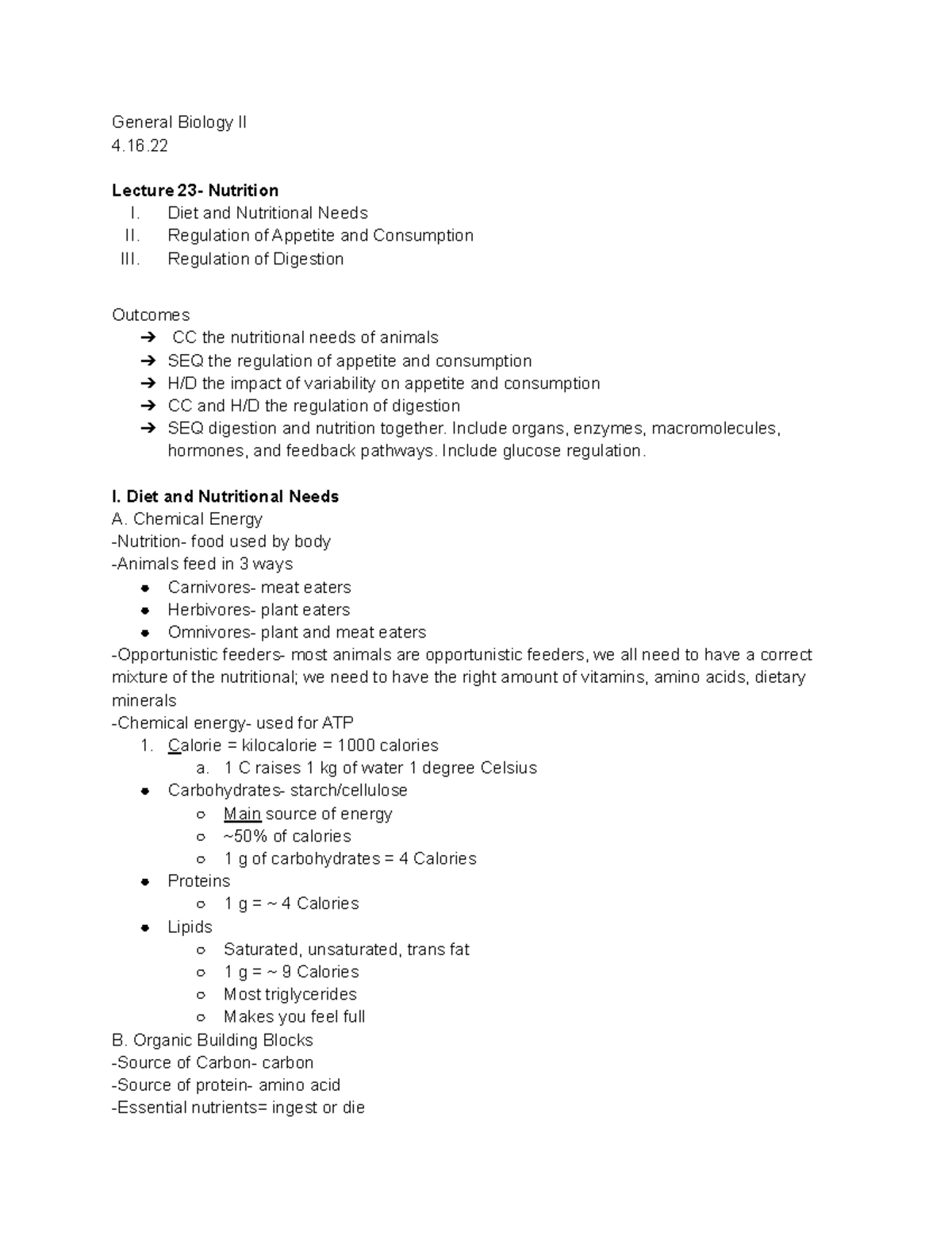 Lecture 23- Nutrition - General Biology II 4. Lecture 23- Nutrition I ...