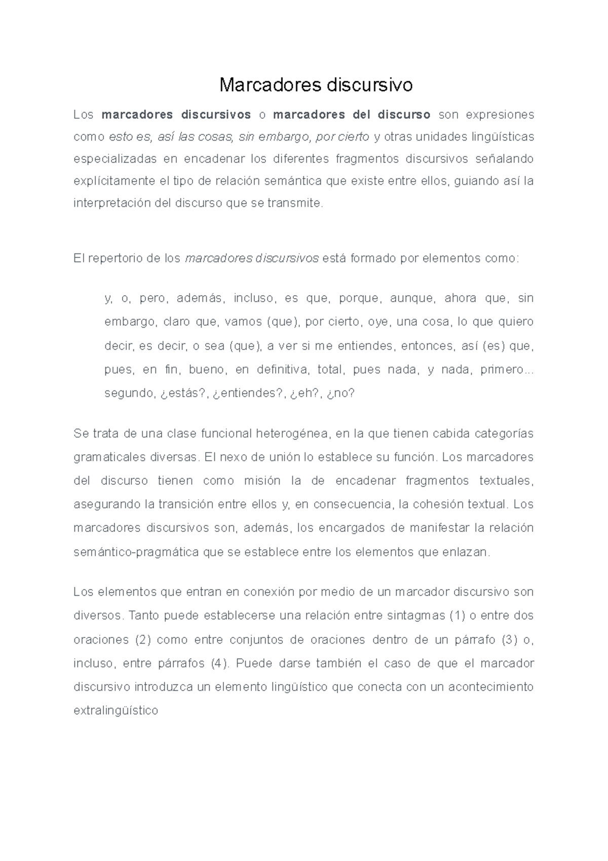 Marcadores discursivo - El repertorio de los marcadores discursivos ...