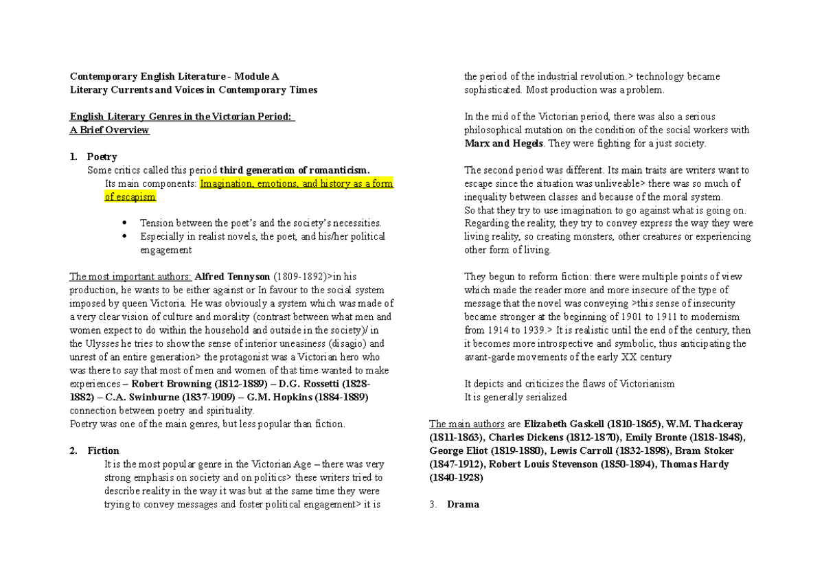 Contemporary English Literature 3 - Its main components: Imagination ...