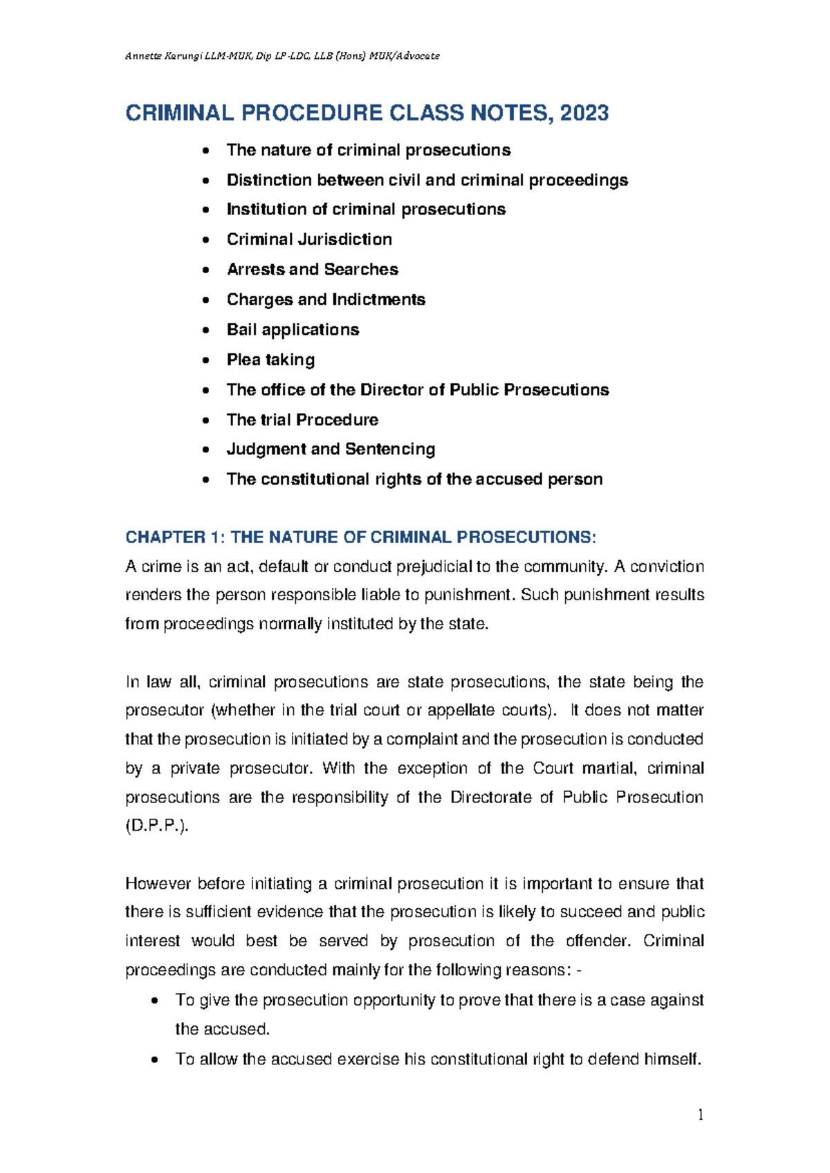 Criminal Procedure Lecture notes - CRIMINAL PROCEDURE CLASS NOTES, 2023 ...
