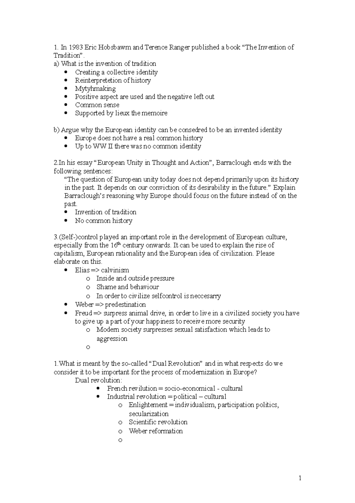 ES Exam preparation idea of europe - In 1983 Eric Hobsbawm and Terence ...
