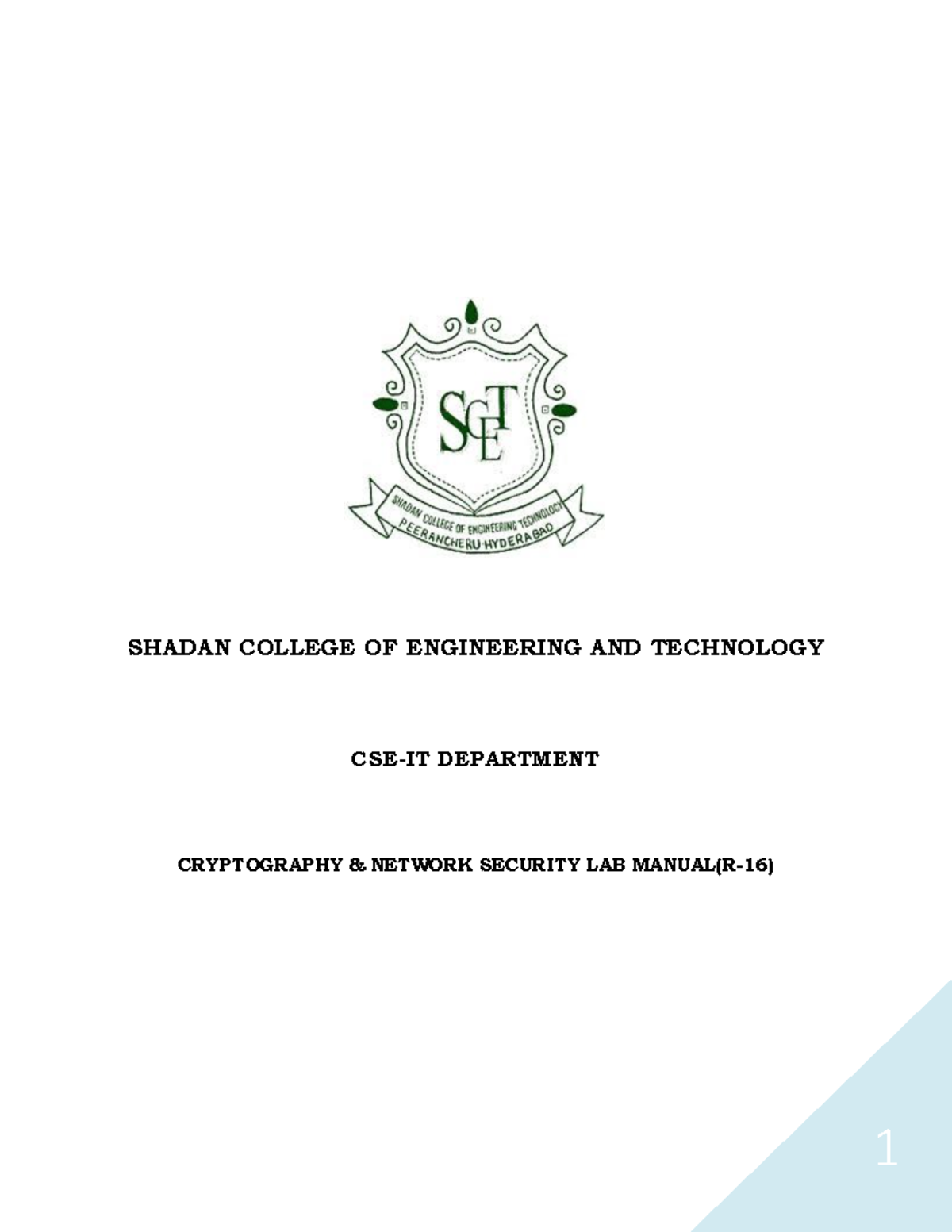 Pdfcoffee - 1 SHADAN COLLEGE OF ENGINEERING AND TECHNOLOGY CSE-IT ...