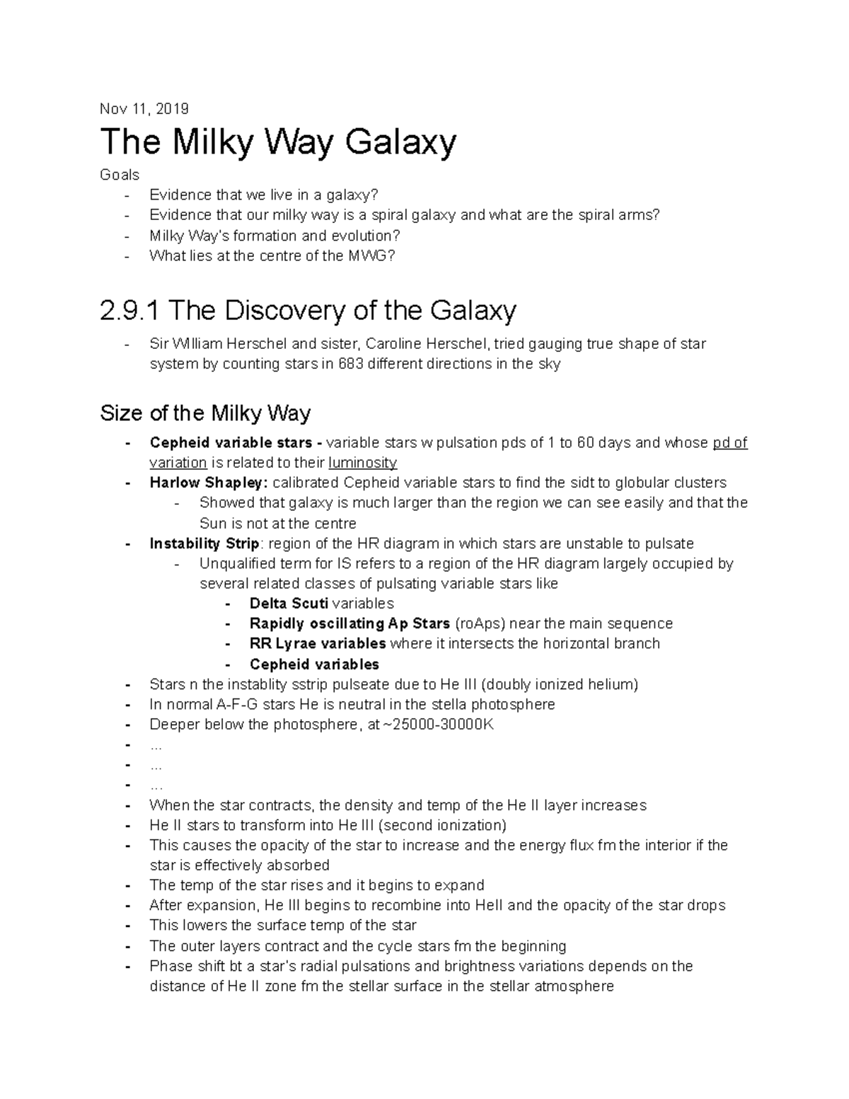 Ch 9 The Milky Way Galaxy - Nov 11, 2019 The Milky Way Galaxy Goals ...