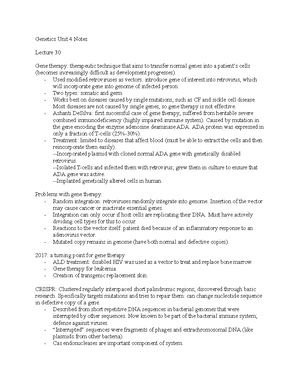 Bio 190 Unit 3 Notes - Genetics Notes Unit 3 Lecture 20: Transition ...