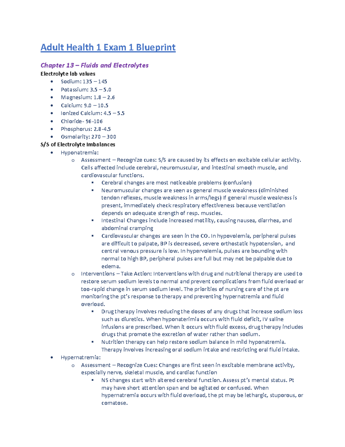AH1 Exam 1 - Exam one blueprint for adult health 1 - Adult Health 1 ...