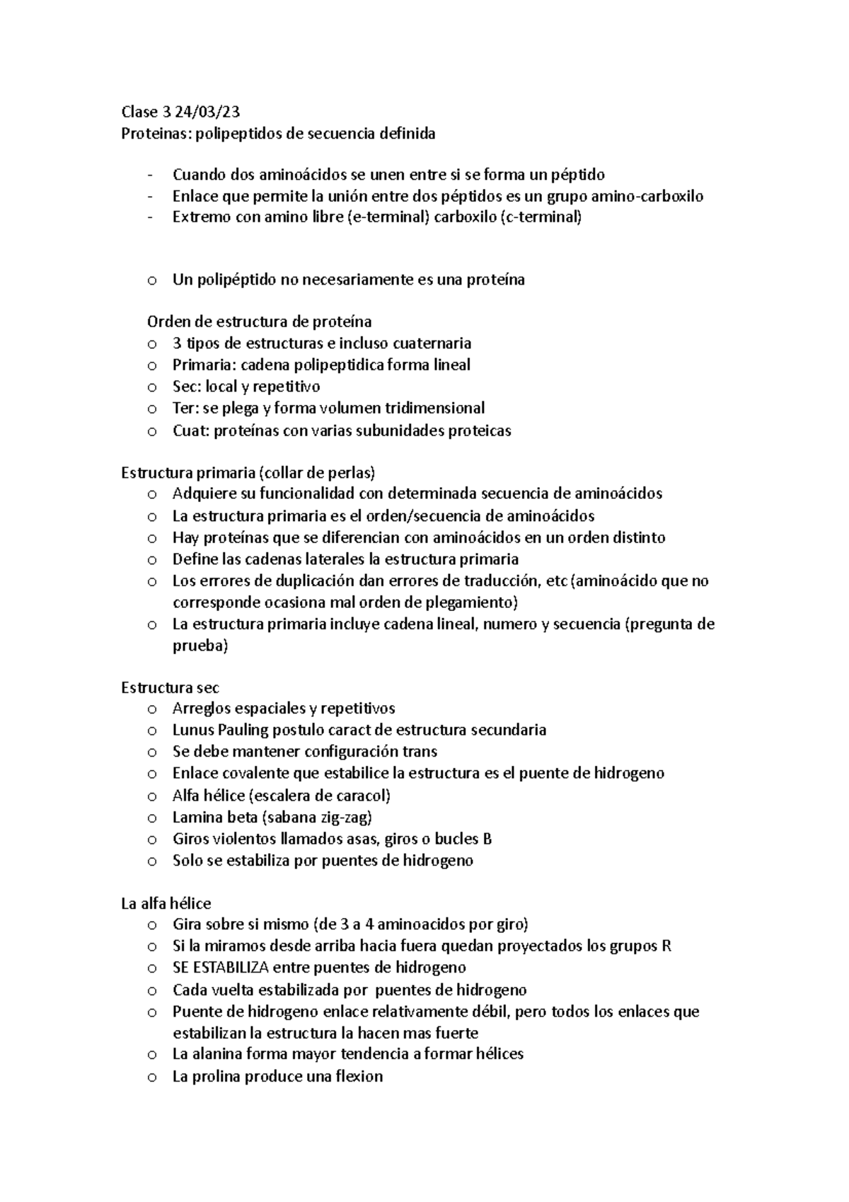Clase 3 bioq general - Clase 3 24/03/ Proteinas: polipeptidos de ...