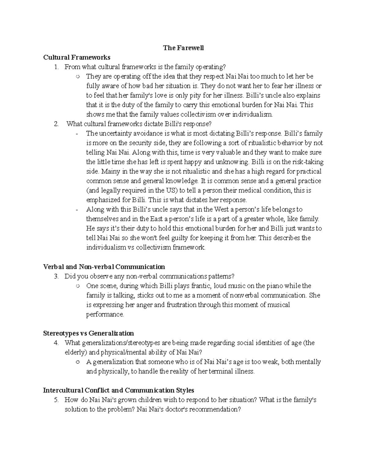 Film Analysis - The Farewell - The Farewell Cultural Frameworks From ...