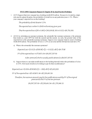 Chapter 16 in Class problems-Solutions-Final - FNCE 3P93 Corporate ...