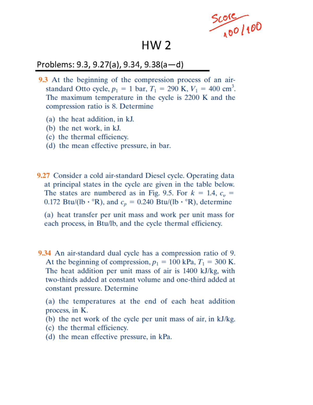 HW2 part 1 - Thermal design fall 2022 - HW 2 Problems: 9, 9(a), 9, 9(a—d) 54 Solving ####### 93 ...