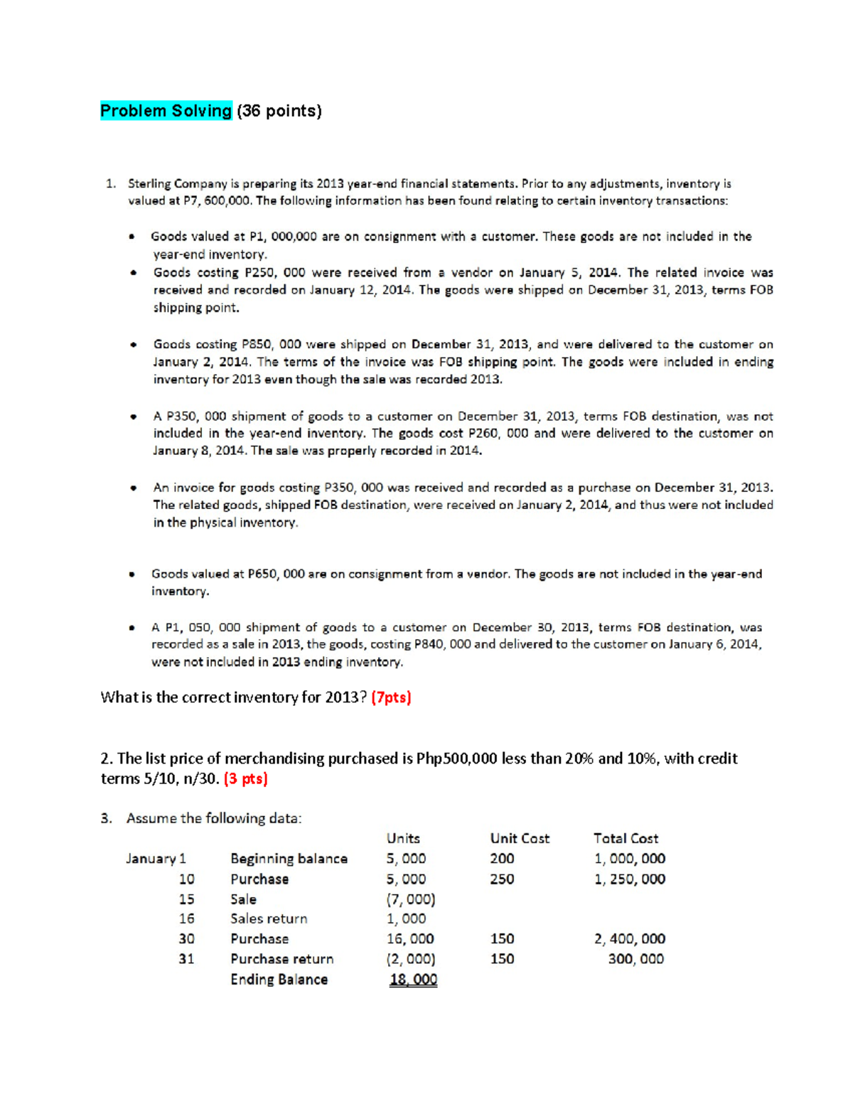 Financial Accounting 2 -Practice problems/ materials BSA - Problem ...