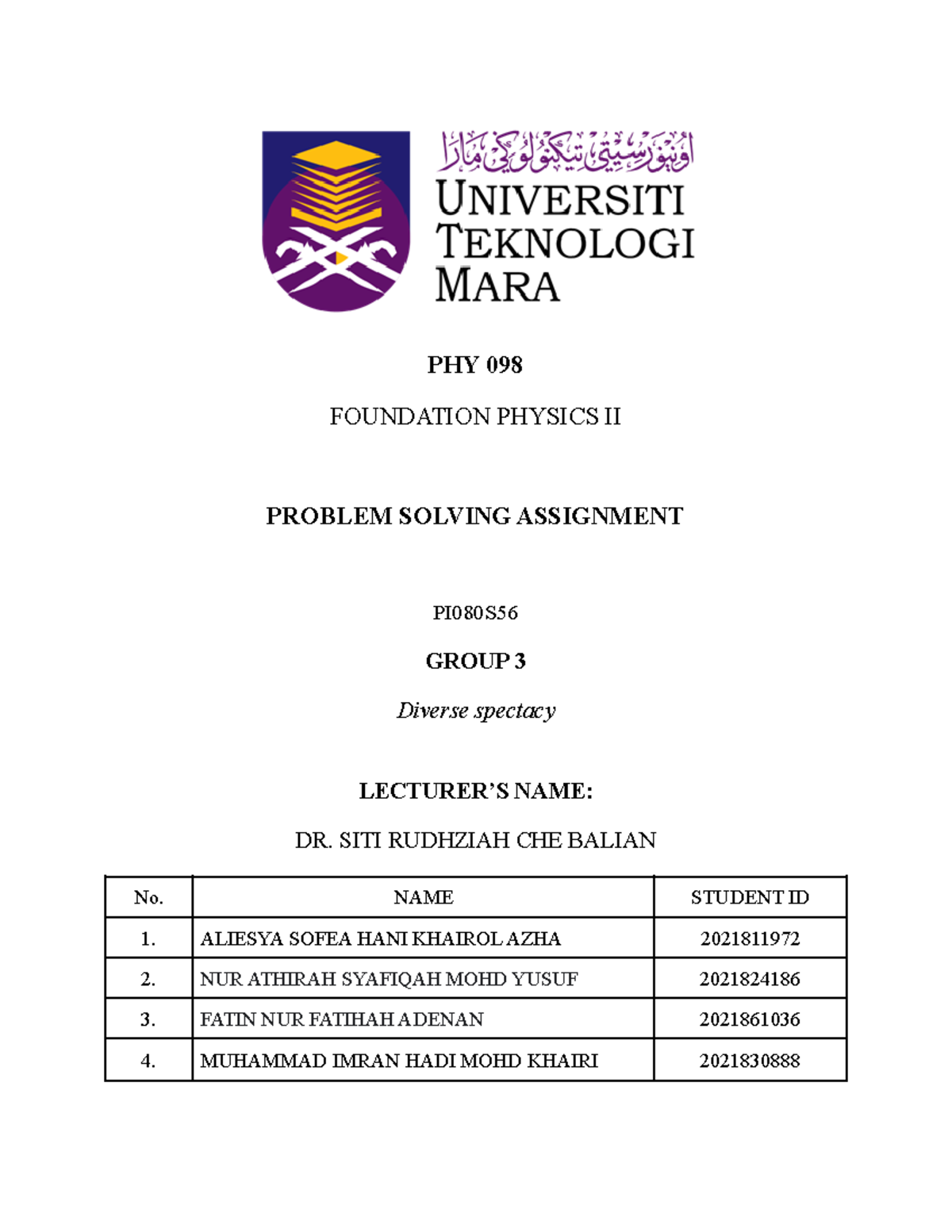 Group 3 S56 Problem Solving Skill Assignment - Foundation Physics II - UiTM - Studocu