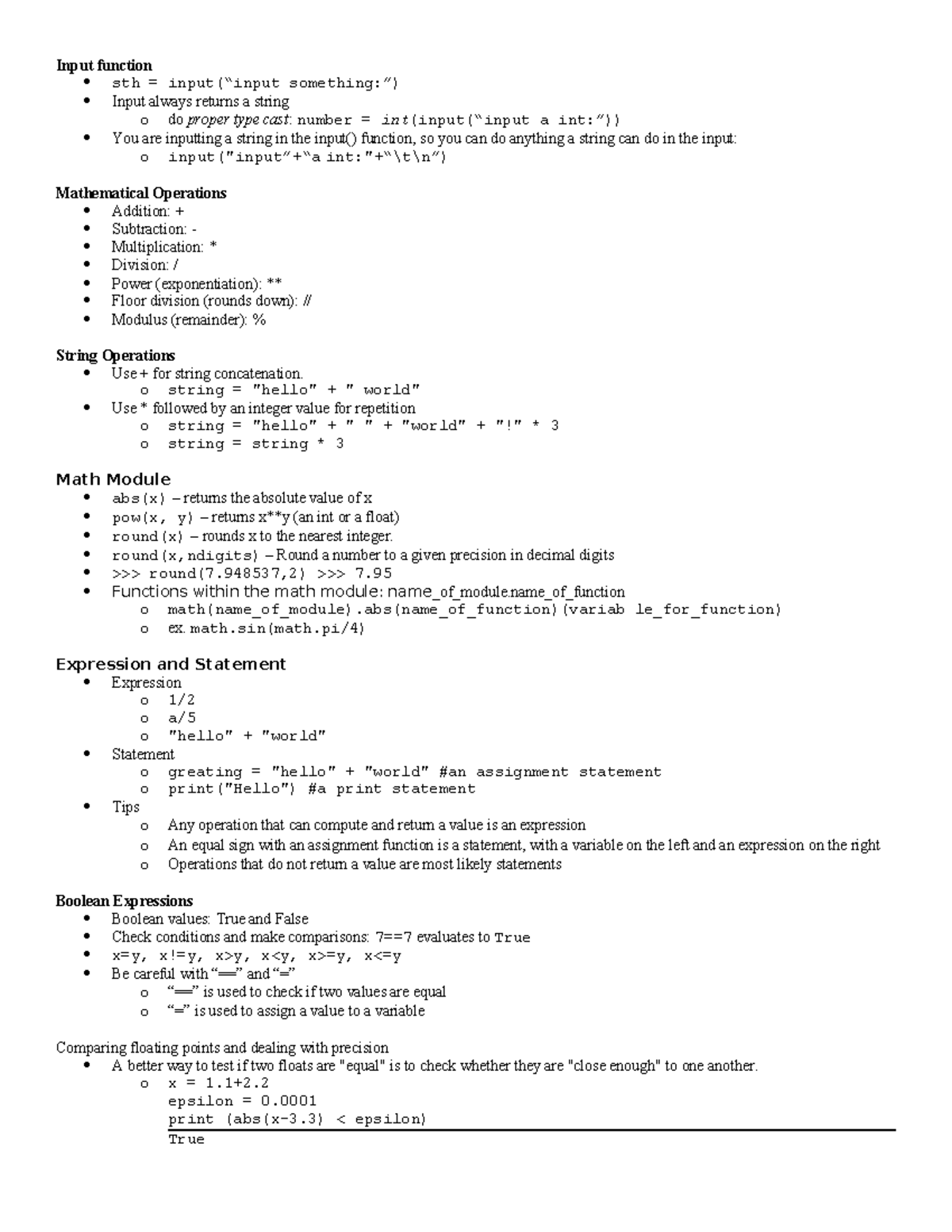 MT1 - Summary of midterm 1 of comp 202 fall 2024. - Input function sth ...