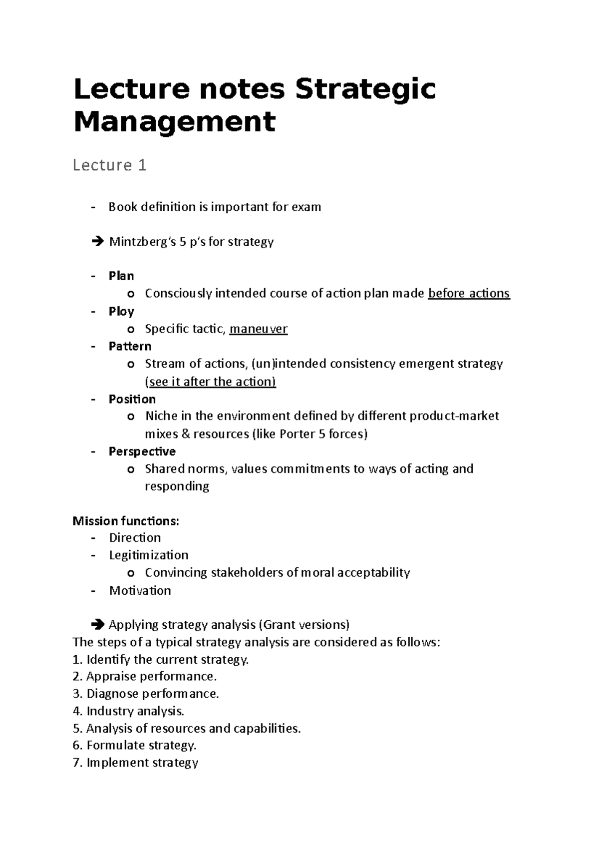 Lecture 1-2-3 notes Strategic Management - Lecture notes Strategic ...