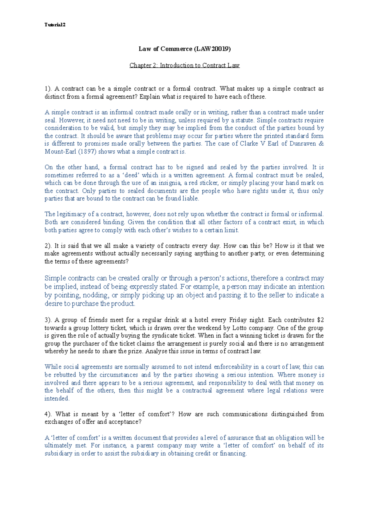 Law of Commerce Week 3 Tutorial 2 Swinburne University - Tutorial 2 Law ...