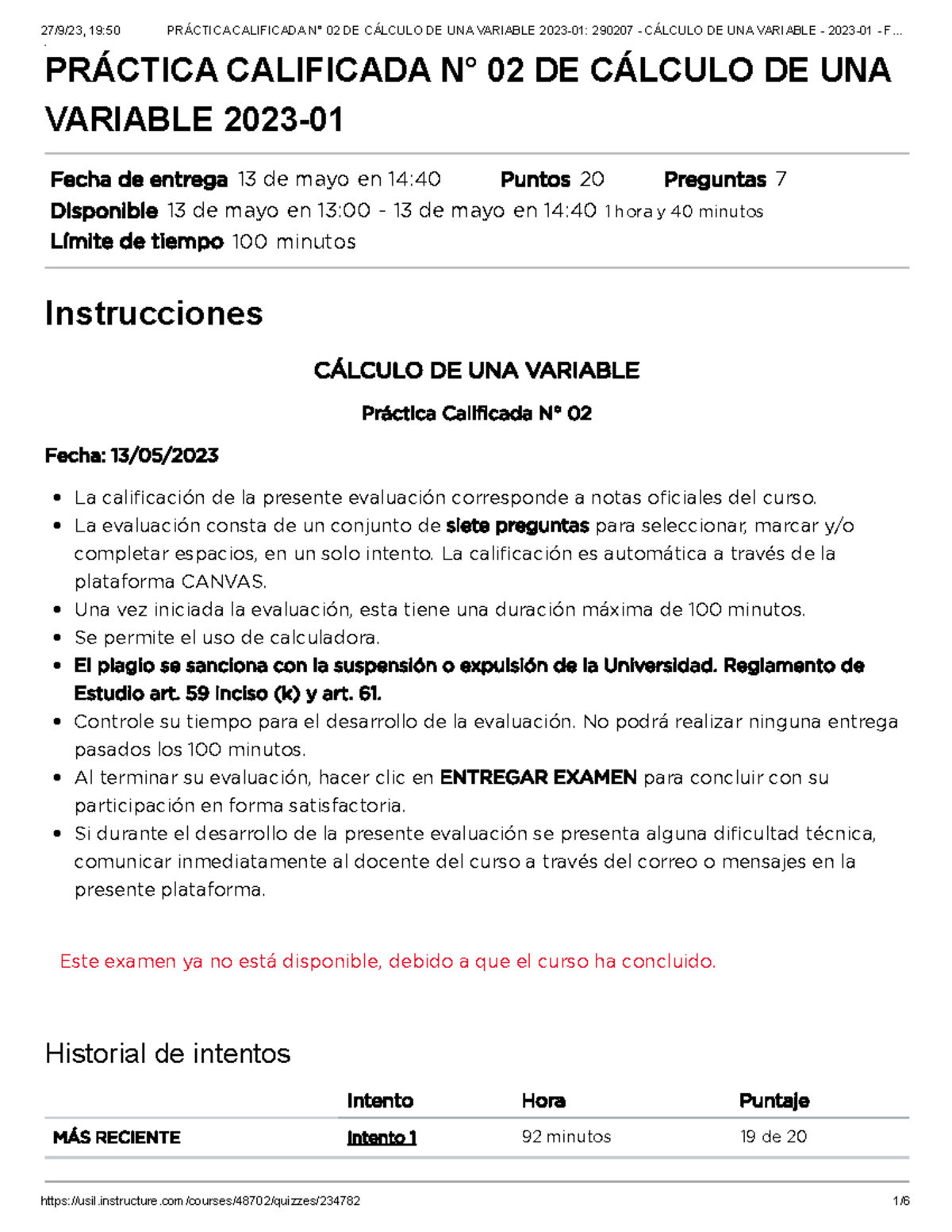 PC2 2023-02 Cálculo de una Variable - PRÁCTICA CALIFICADA N° 02 DE CÁLCULO DE UNA VARIABLE 2023 ...