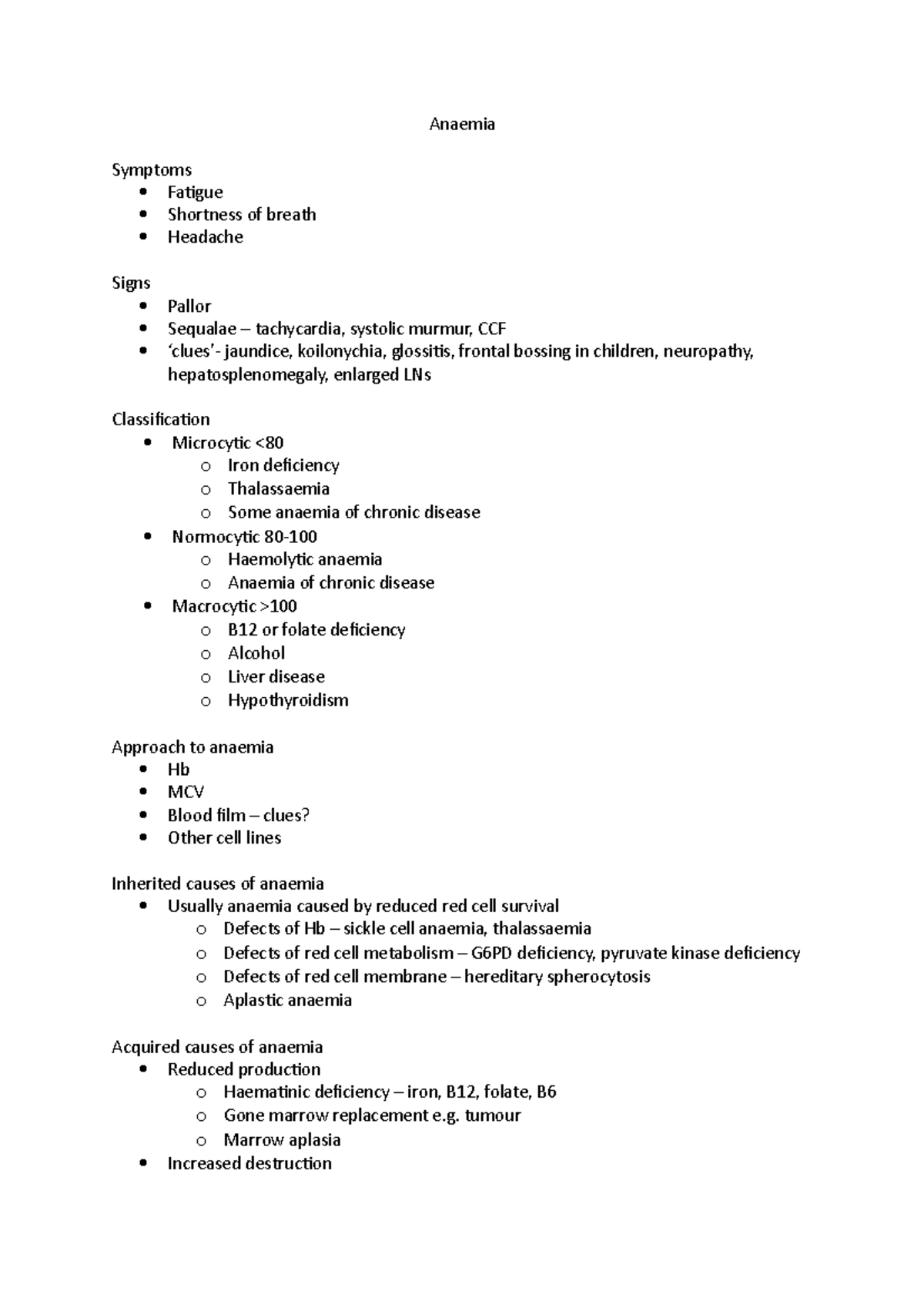 Anaemia - brief outline of week 8 notes - Anaemia Symptoms ...