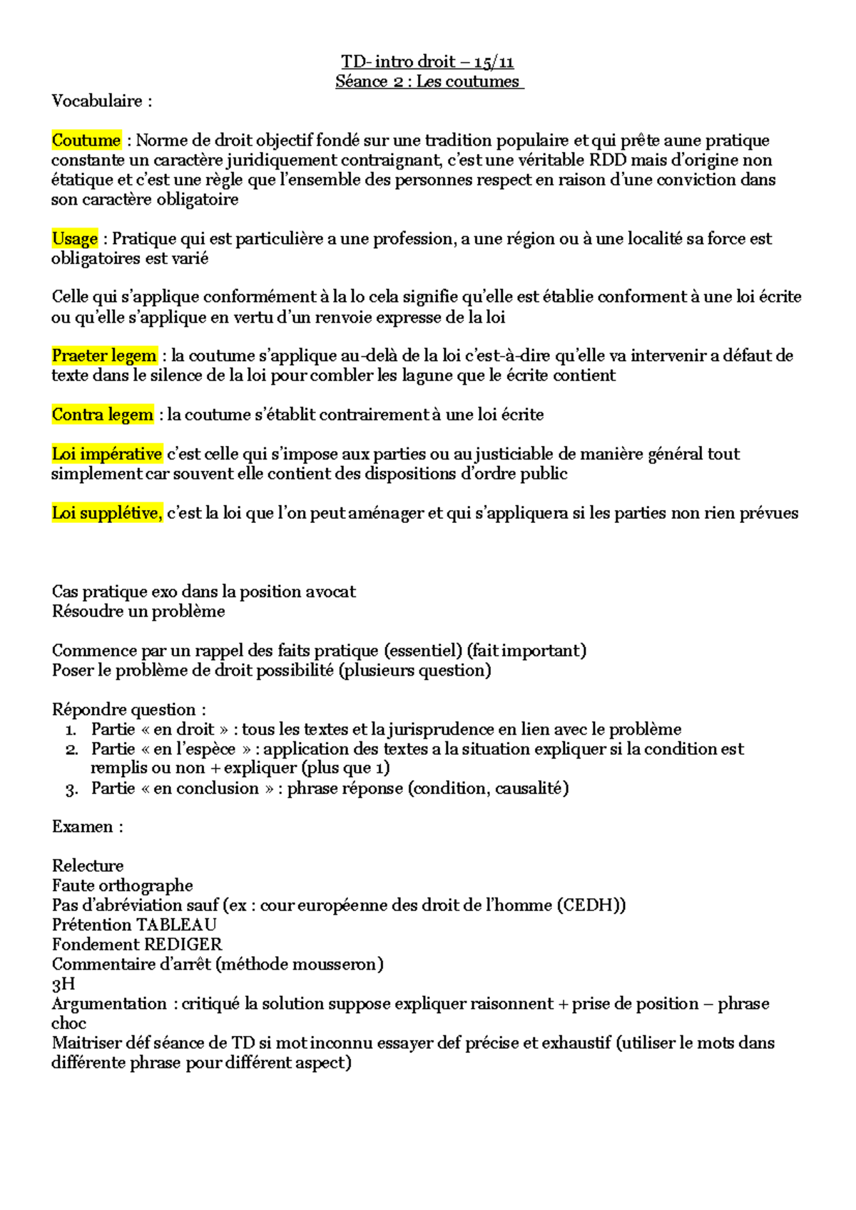 TD - méthode mousseron - les coutumes - TD- intro droit – 15/ Séance 2 : Les coutumes ...