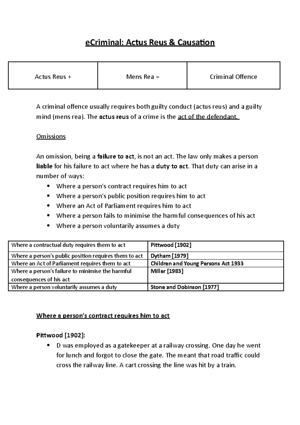 Actus Reus & Causation - eCriminal: Actus Reus & Causaion Actus Reus ...