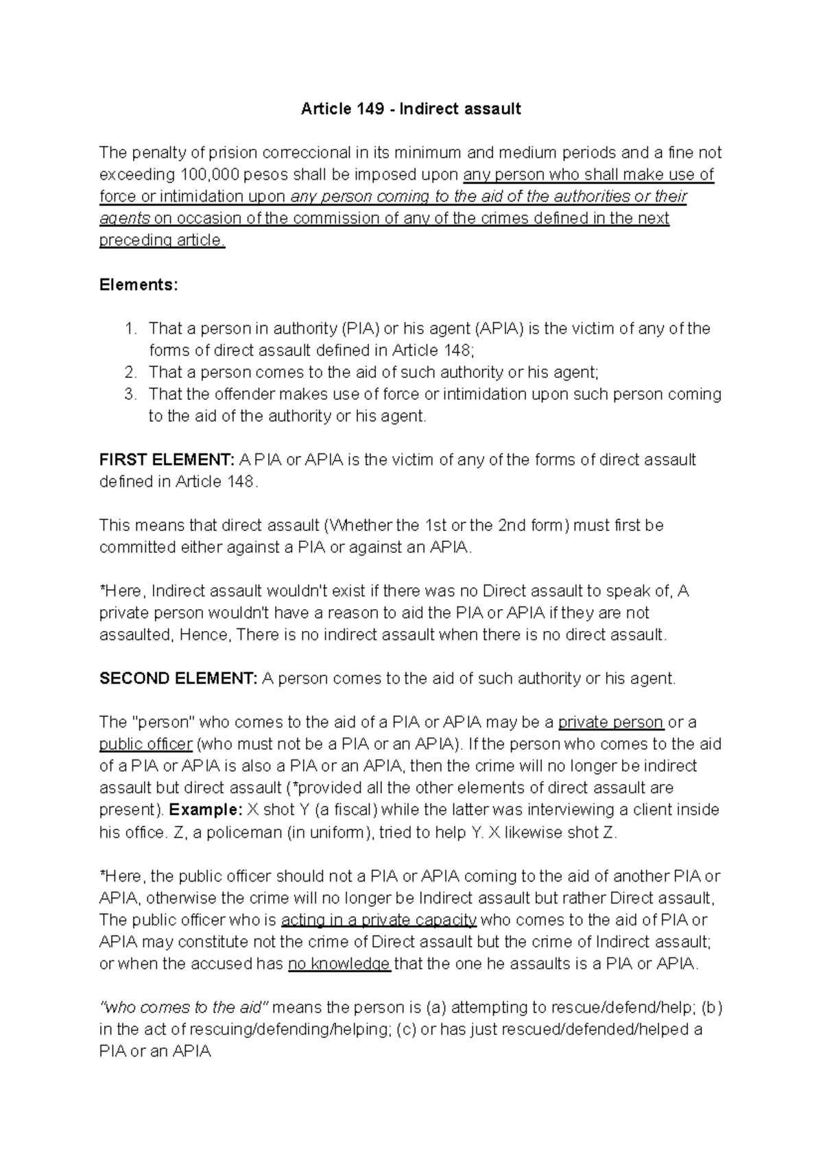 Article 149 Indirect Assault - Article 149 - Indirect assault The ...