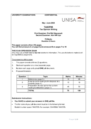 TAX3705 - Unisa - TAX Opinion Writing - Studocu