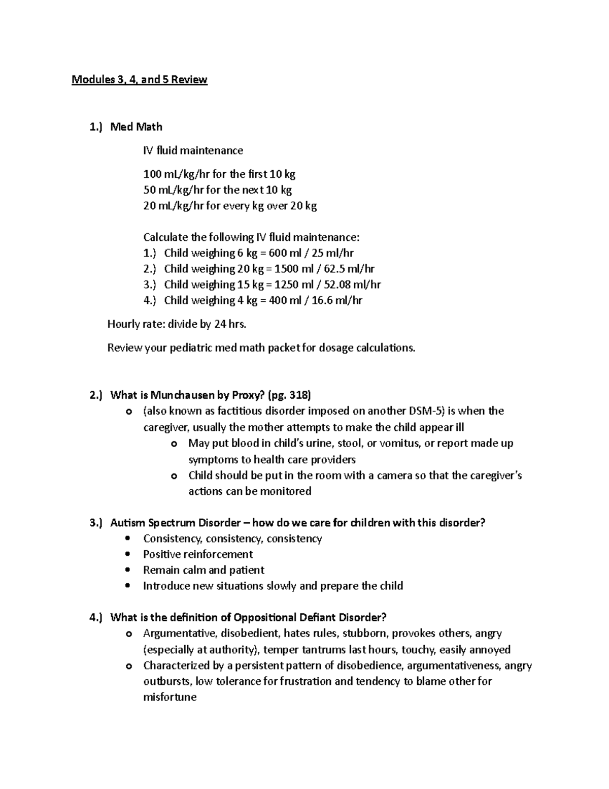 Exam 2 Review Modules 3, 4, 5 - Modules 3, 4, and 5 Review 1.) Med Math ...