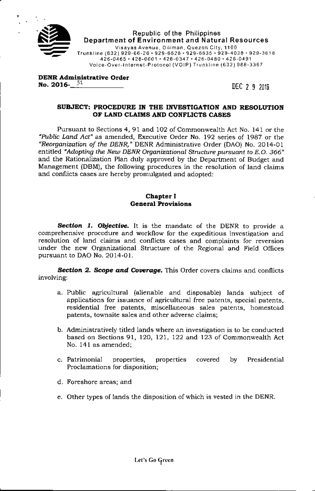 DENR Administrative Order No 2016 31 Rul - Juris - Studocu