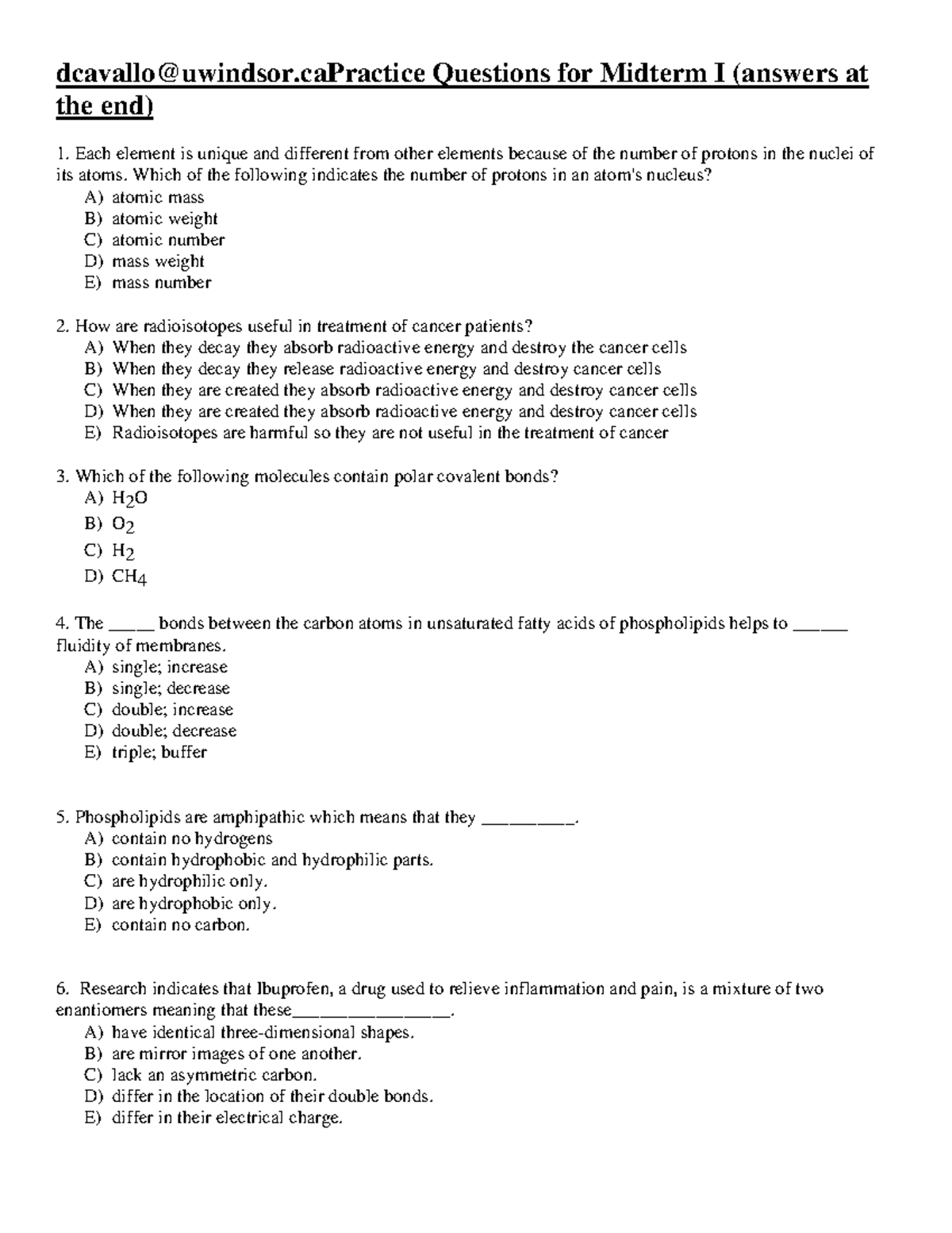 Biology Practice-midterm 1 - dcavallo@uwindsor Questions for Midterm I ...