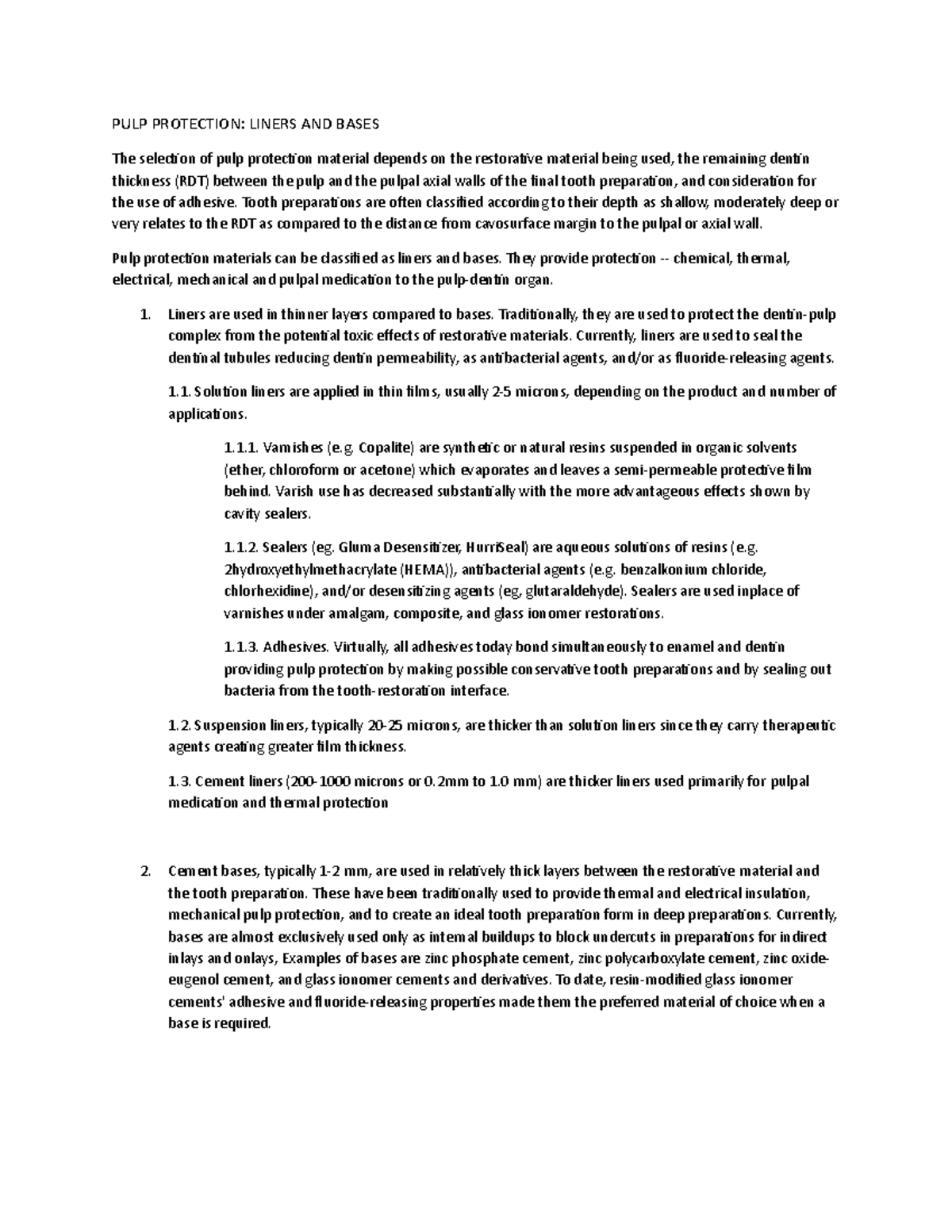 PULP- Protection - noets - PULP PROTECTION: LINERS AND BASES The ...