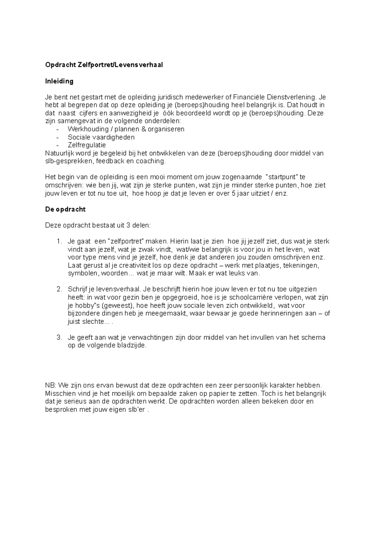 Opdracht zelfportret en levensverhaal - Opdracht Zelfportret ...