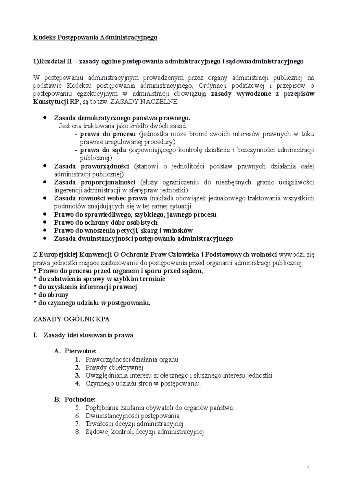 Skrypt KPA Adamiak (r - Kodeks Postępowania Administracyjnego 1)Rozdział II – zasady ogólne ...