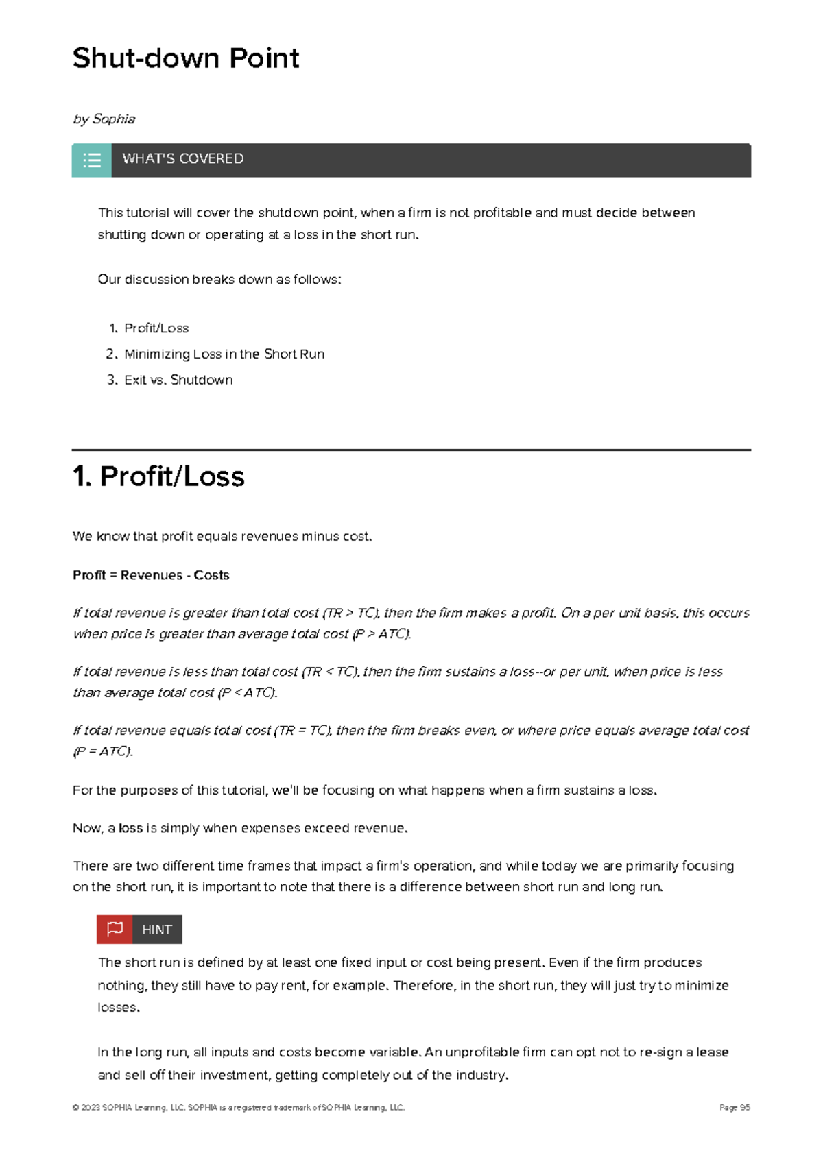 Microeconomics unit-3-tutorials PDF5 - Shut-down Point by Sophia This ...