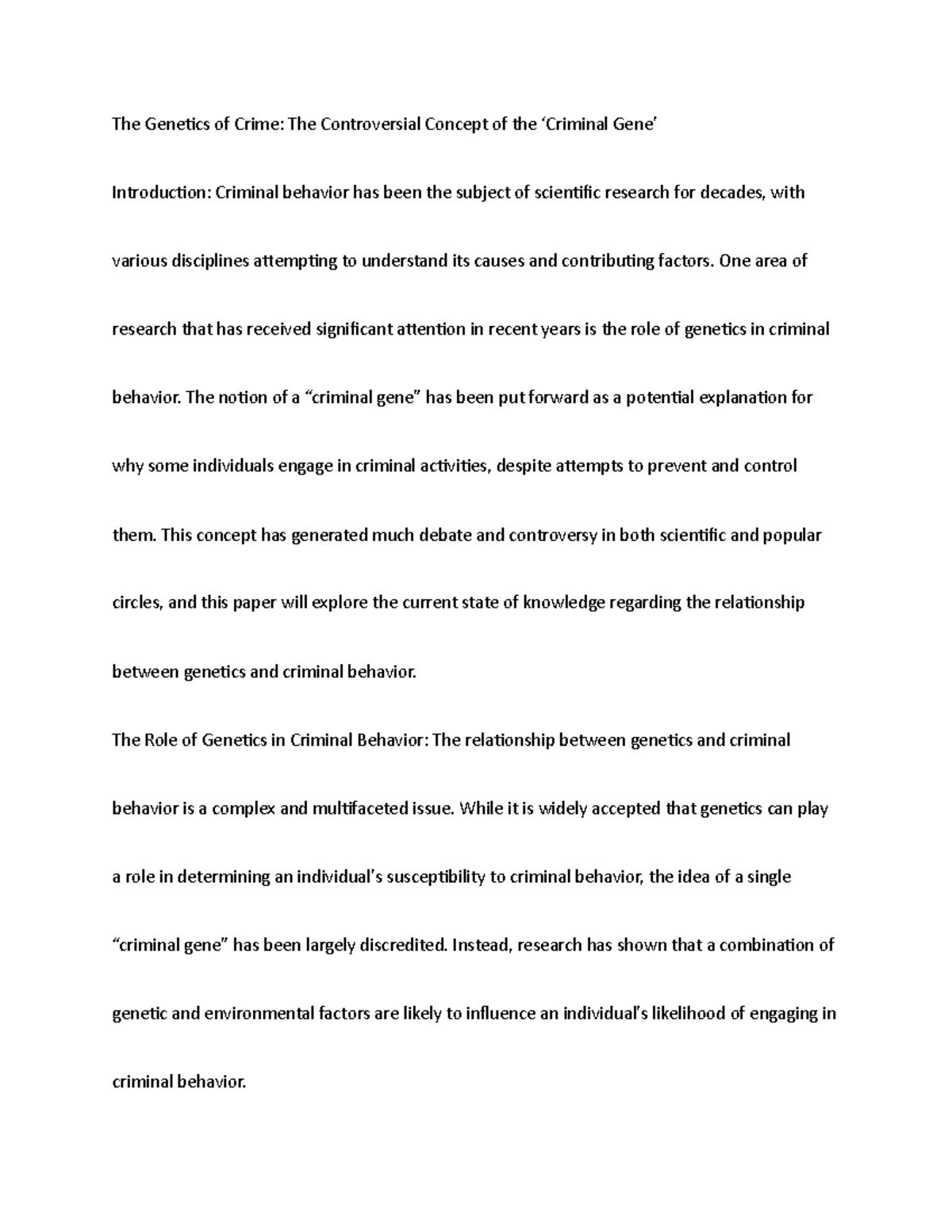 CT28 - notes - The Genetics of Crime: The Controversial Concept of the ...