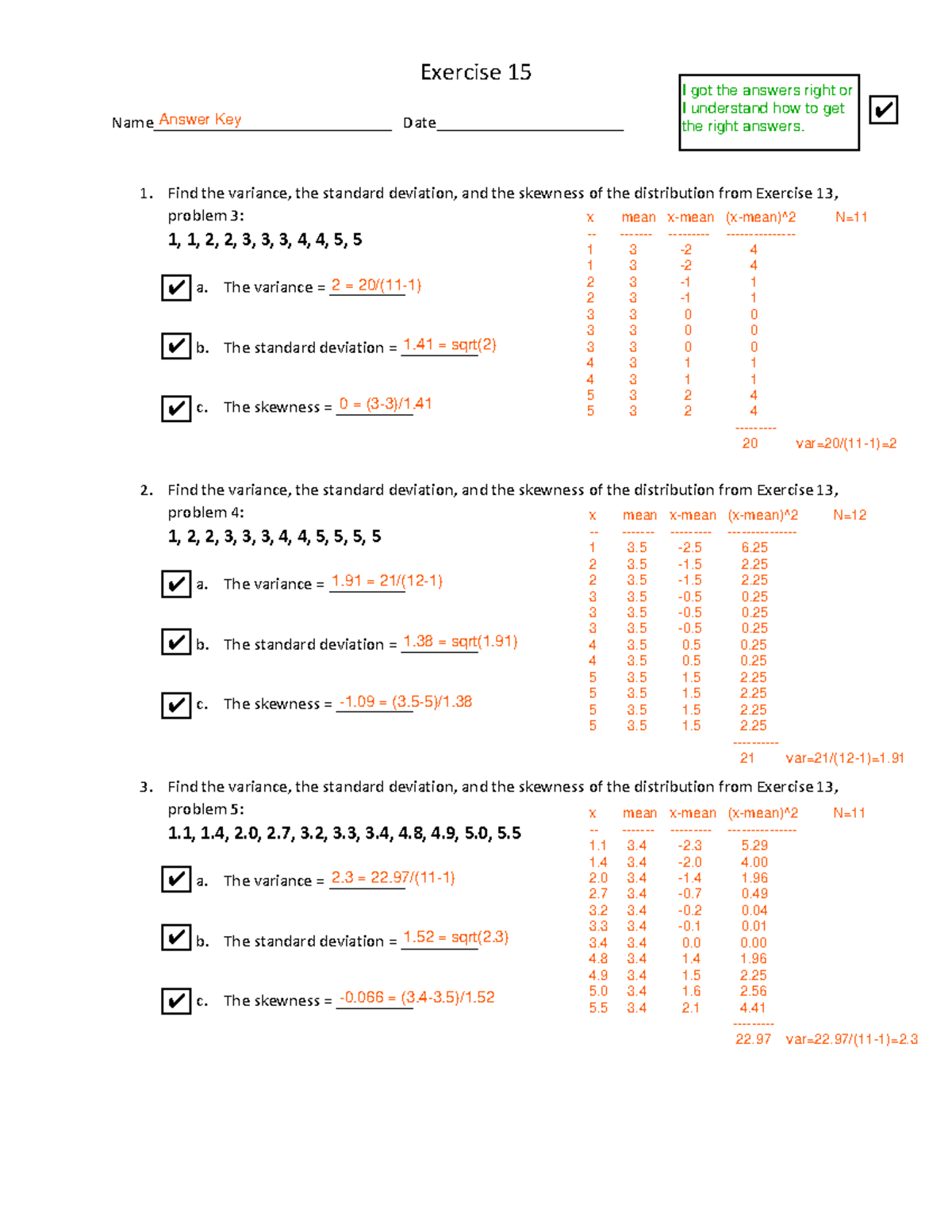 Ex15 corrections form - Small math assignment - Exercise 15 Name