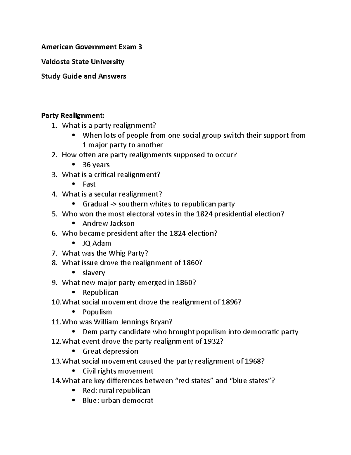 American Government Exam 3 study guide and answers - American ...