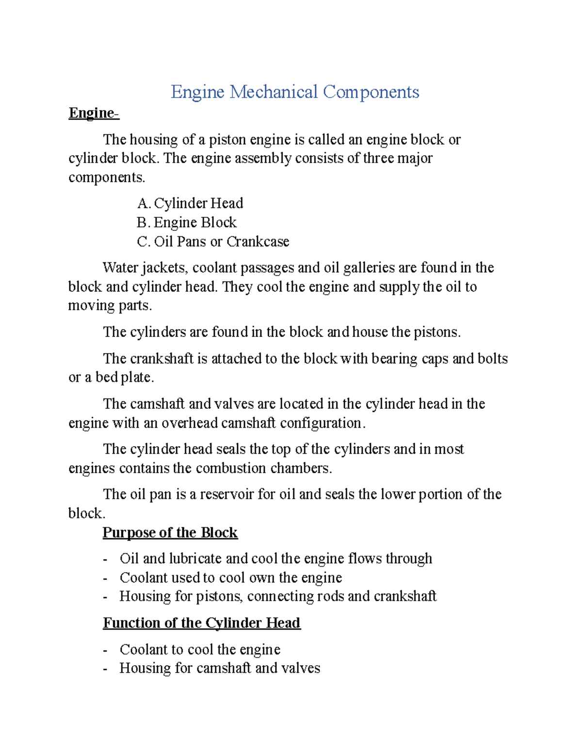 Engine Mechanical Components - Engine Mechanical Components Engine- The ...