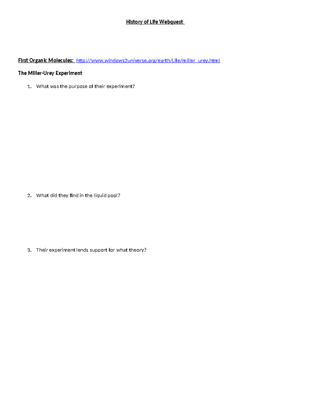 Ap bio history of life webquest - History of Life Webquest First ...