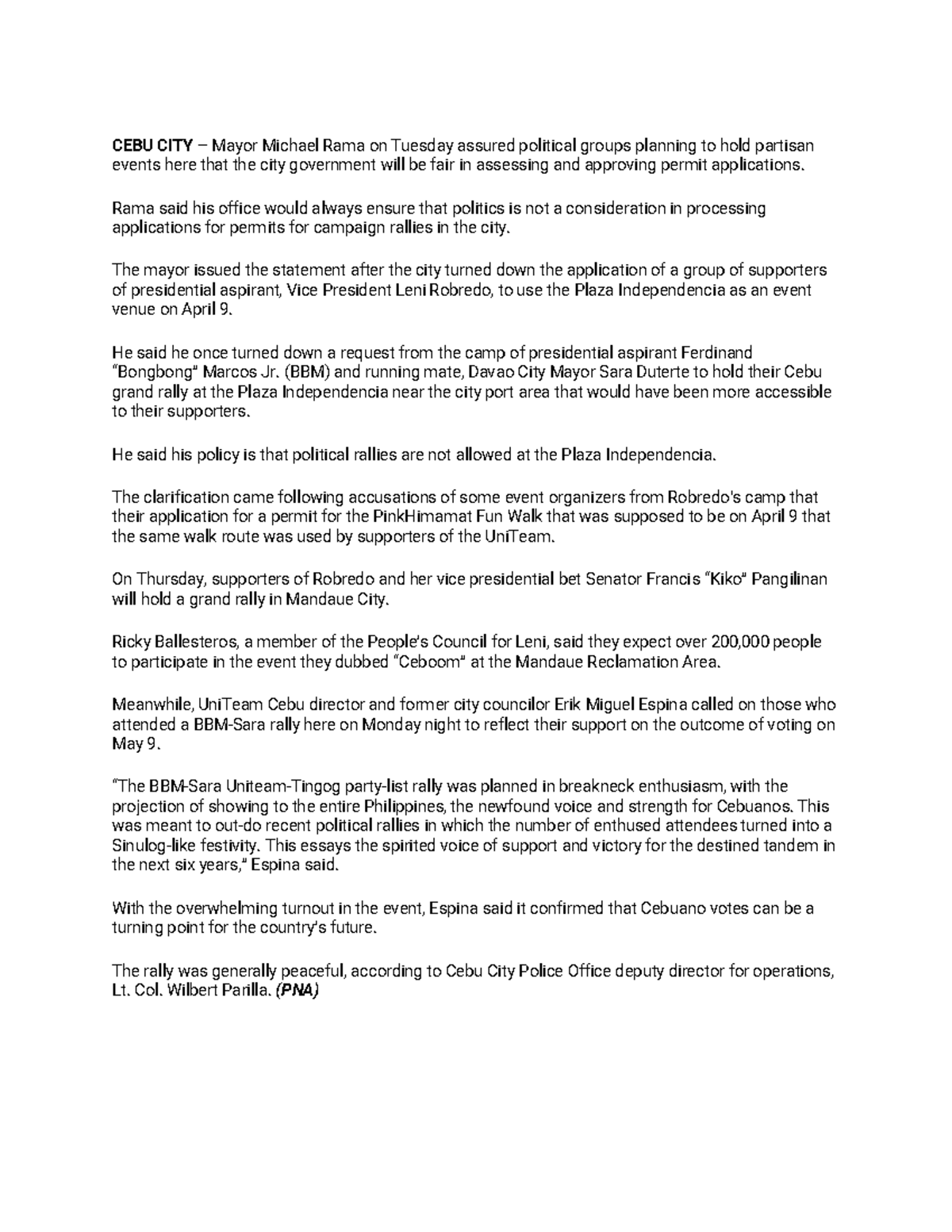 Cebu City mayor vows fairness in poll rally permit approval - CEBU CITY ...