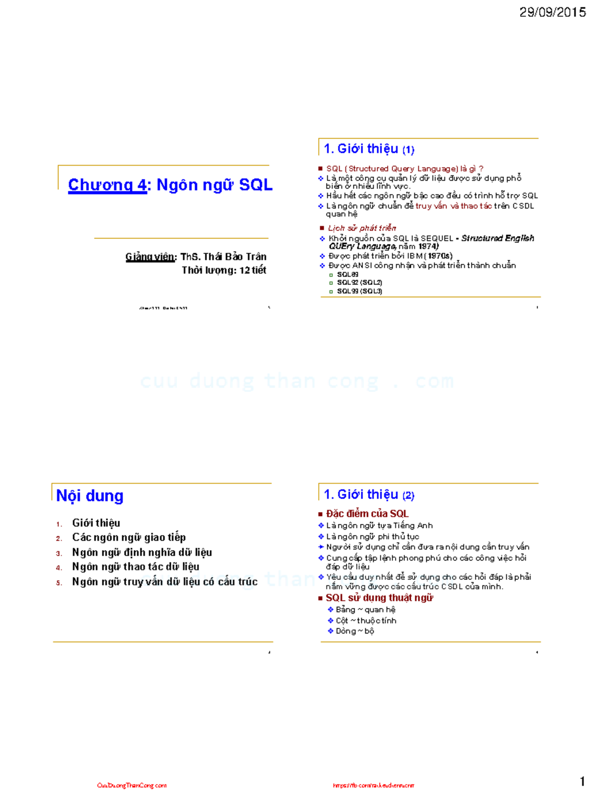 Chuong 4-SQL - All SQL from UEH University - 1 Khoa HTTT - Đại học CNTT 1 Chương 4 : Ngôn ngữ ...