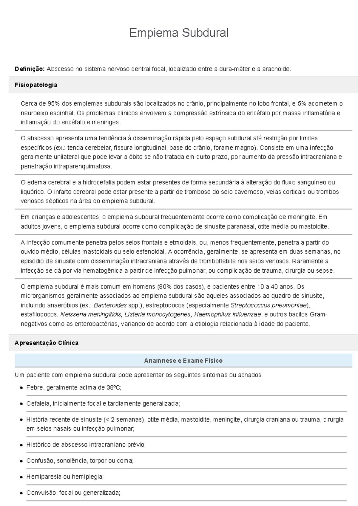 Empiema Subdural - Empiema Subdural Definição: Abscesso no sistema ...