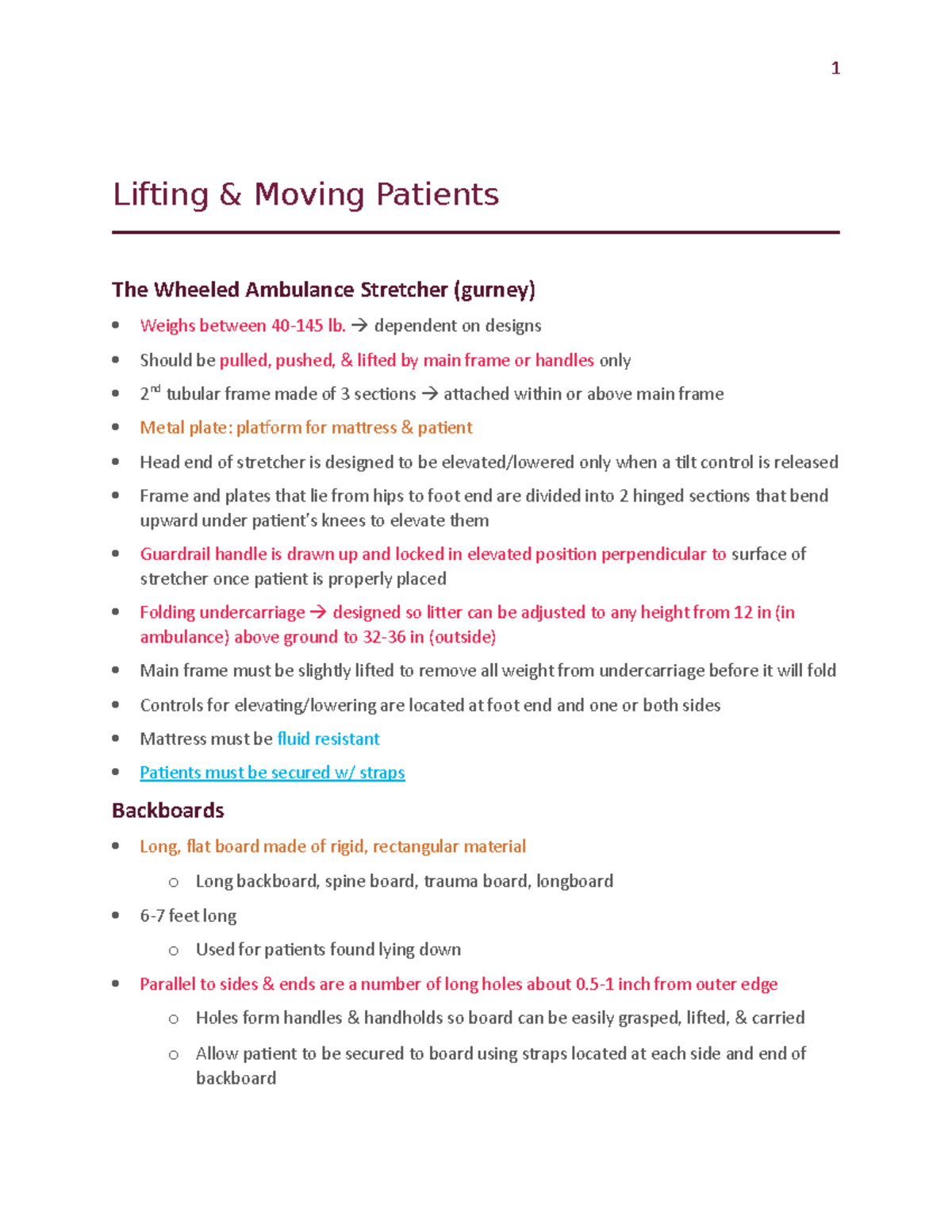 Chapter 8 - RC Health Services Book Notes - 1 Lifting & Moving Patients ...