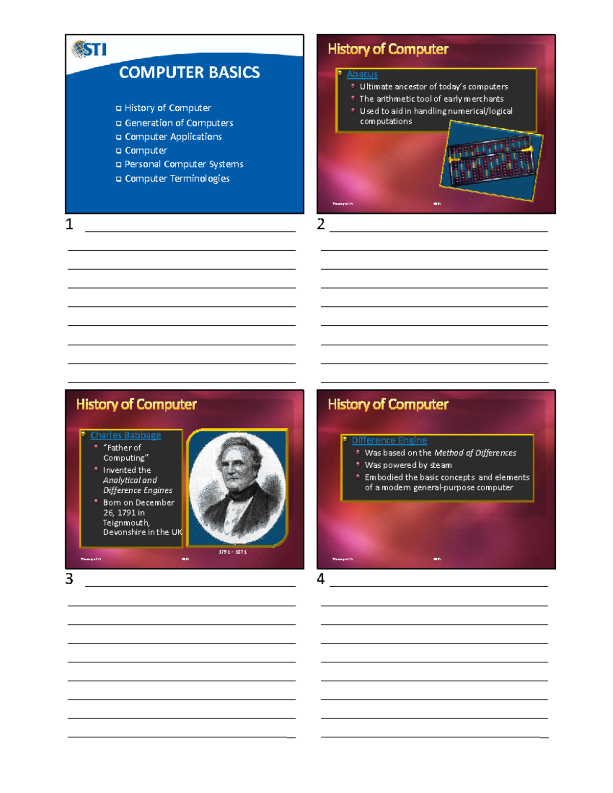 01 LCD Slide Handout 1 - *Property of STI J COMPUTER BASICS History of ...