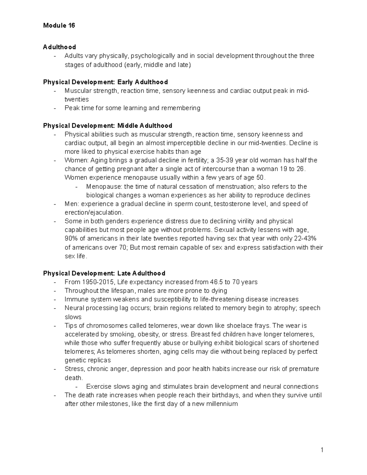 Psych Module 16 - Adulthood - Adults vary physically, psychologically ...