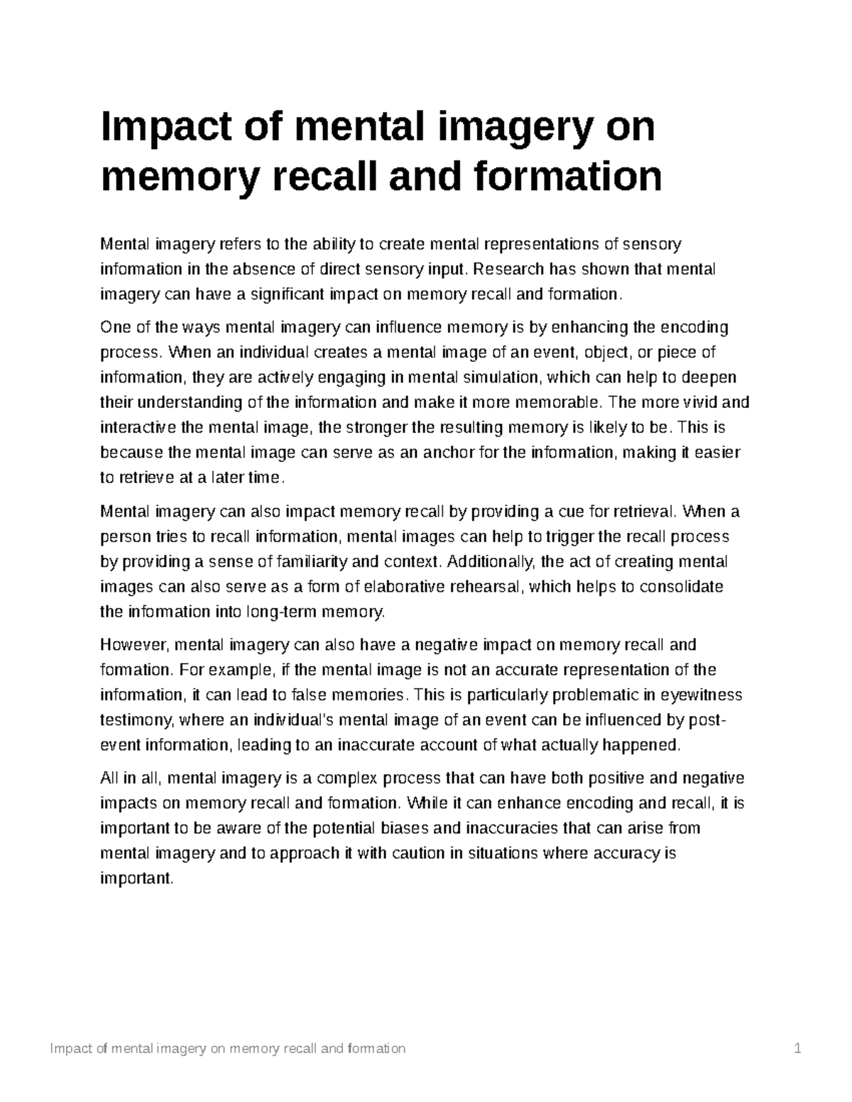 Impact of mental imagery on memory recall and formation - Research has ...