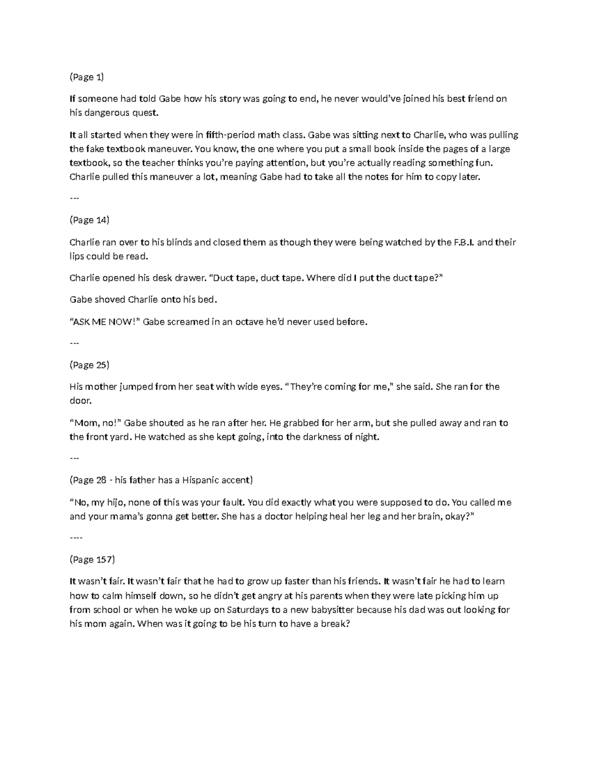 Audiobook audition script - (Page 1) If someone had told Gabe how his ...
