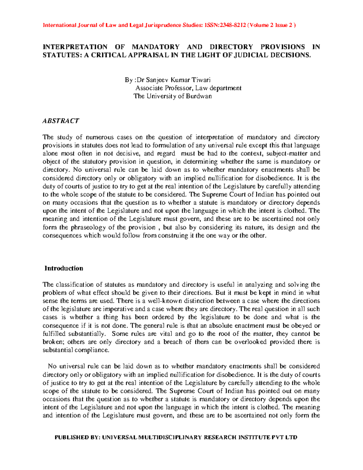 Article-on-mandatory-and-directory-provisions - INTERPRETATION OF ...