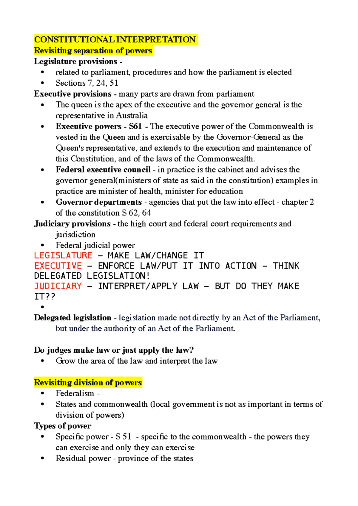 Week 2 - interpreting the law - CONSTITUTIONAL INTERPRETATION ...