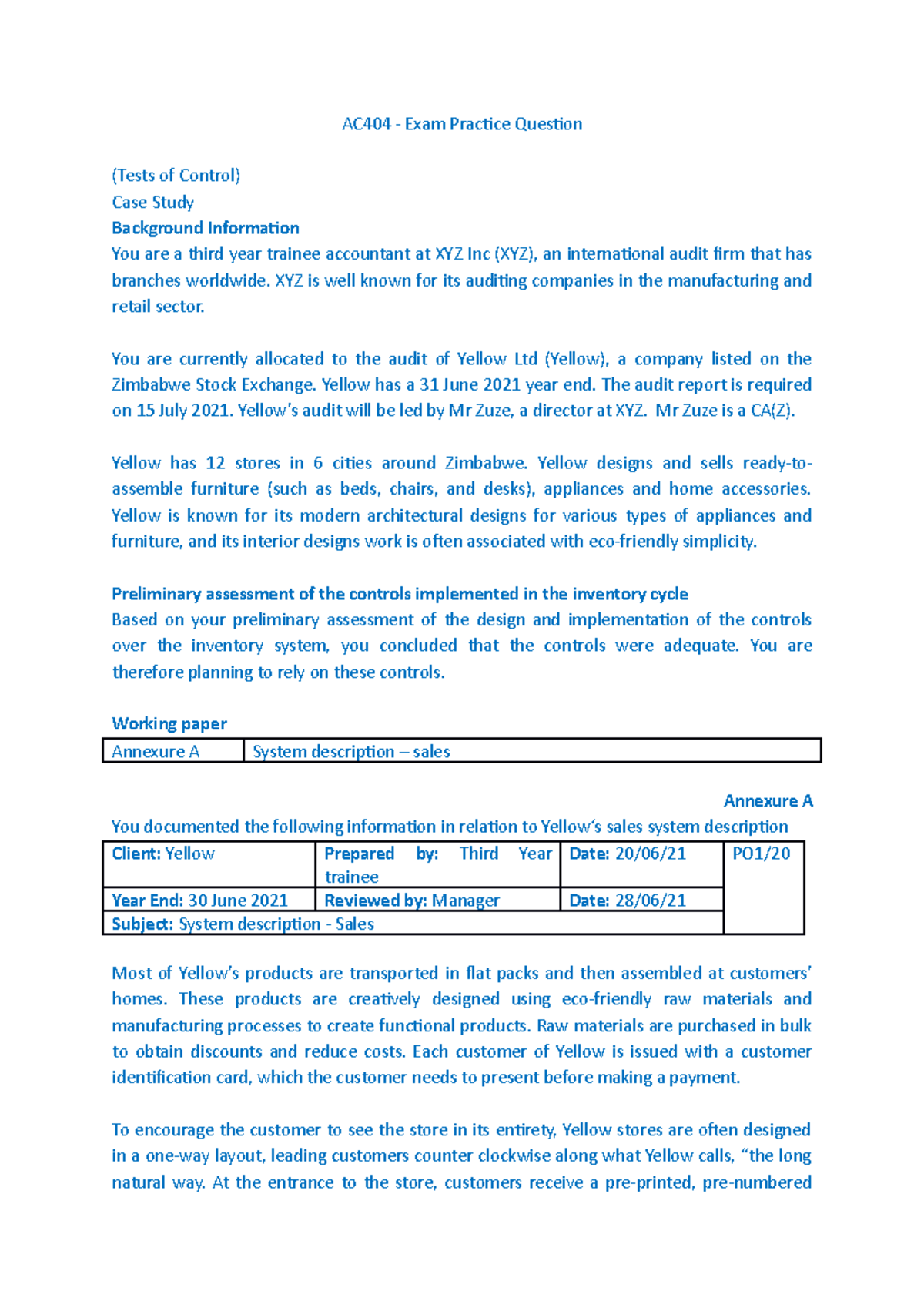 Exam Practice Question - Tests of Controls - AC404 - Exam Practice ...
