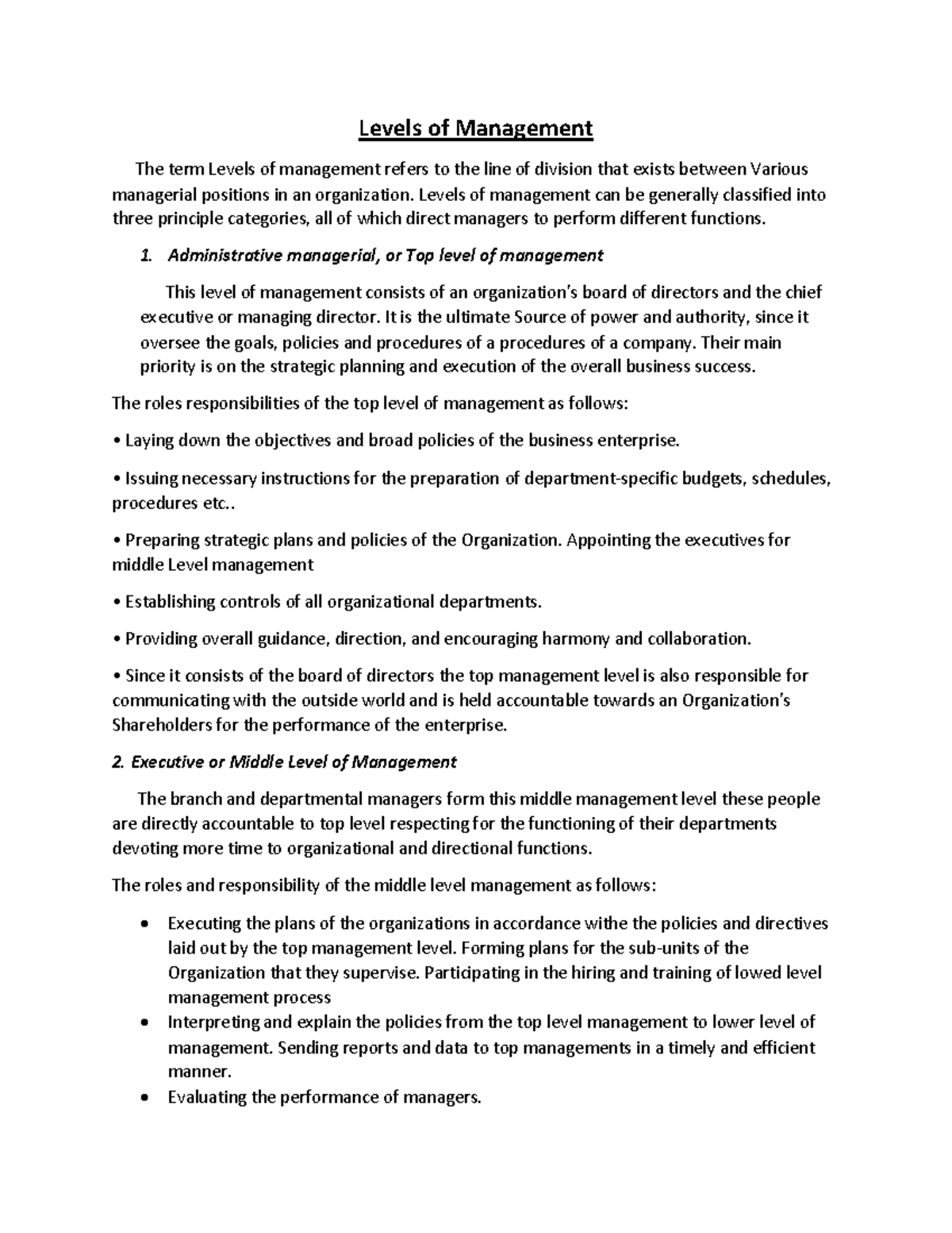 Levels OF Management - Useful for study - Levels of Management The term ...